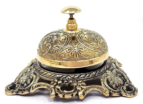 Table Desk Bell Antique Vintage Brass Hotel Service Ornate Reception ...