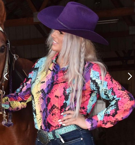 Cowgirl Tuff Button Up Rodeo Shirt NWT Rainbow Snakeskin Large Western ...