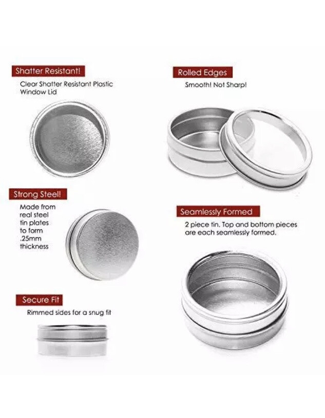 24 Tins 3 Oz Shallow Round Tins With Clear Windows And Snap-on Lids ...