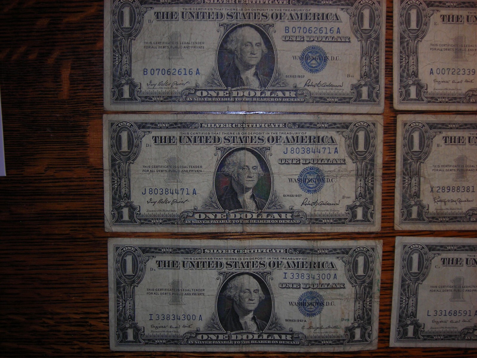 $1 DOLLAR 1957 LOT OF 7 NOTE'S ONE DOLLAR BILL BLUE SEAL SILVER ...