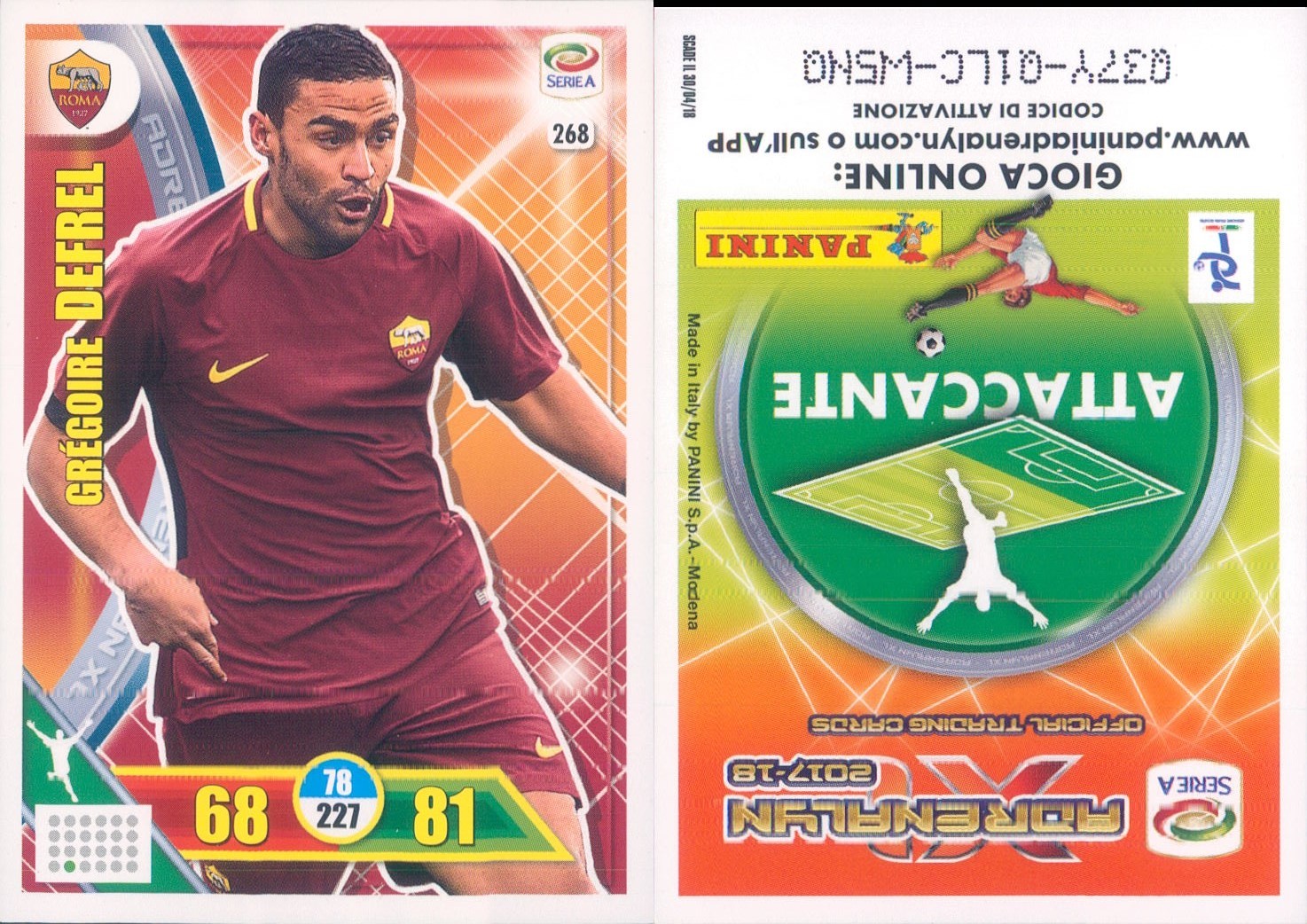Calculators 2017-2018 Adrenalyn Panini Card No. 268 Roma, Defrel | eBay