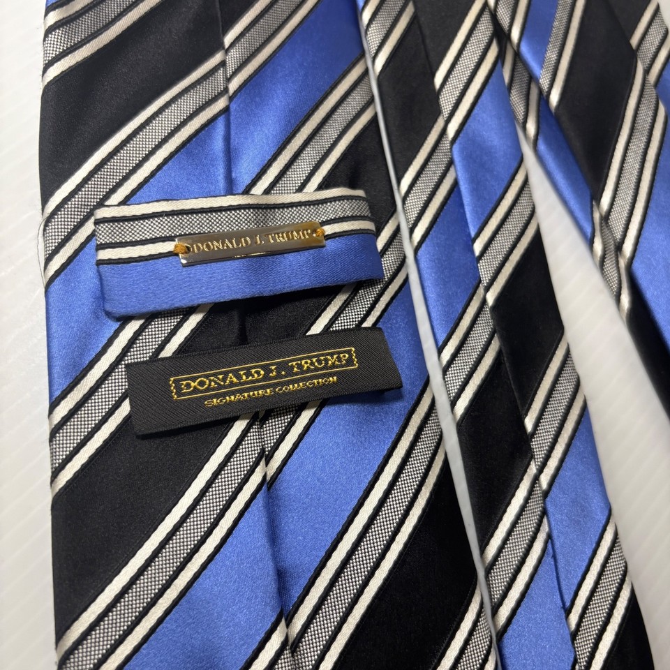 Donald Trump Signature Collection Mens Silk Tie Necktie Blue Stripes ...