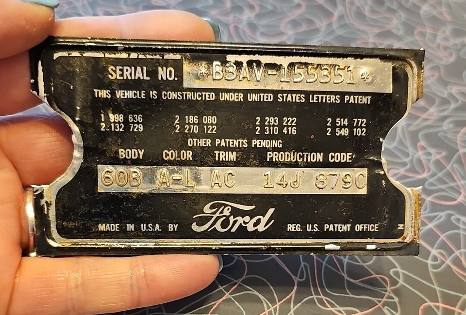 Ford Vintage Data Plate OEM Serial Number ID Tag Rough | Genuine OEM ...