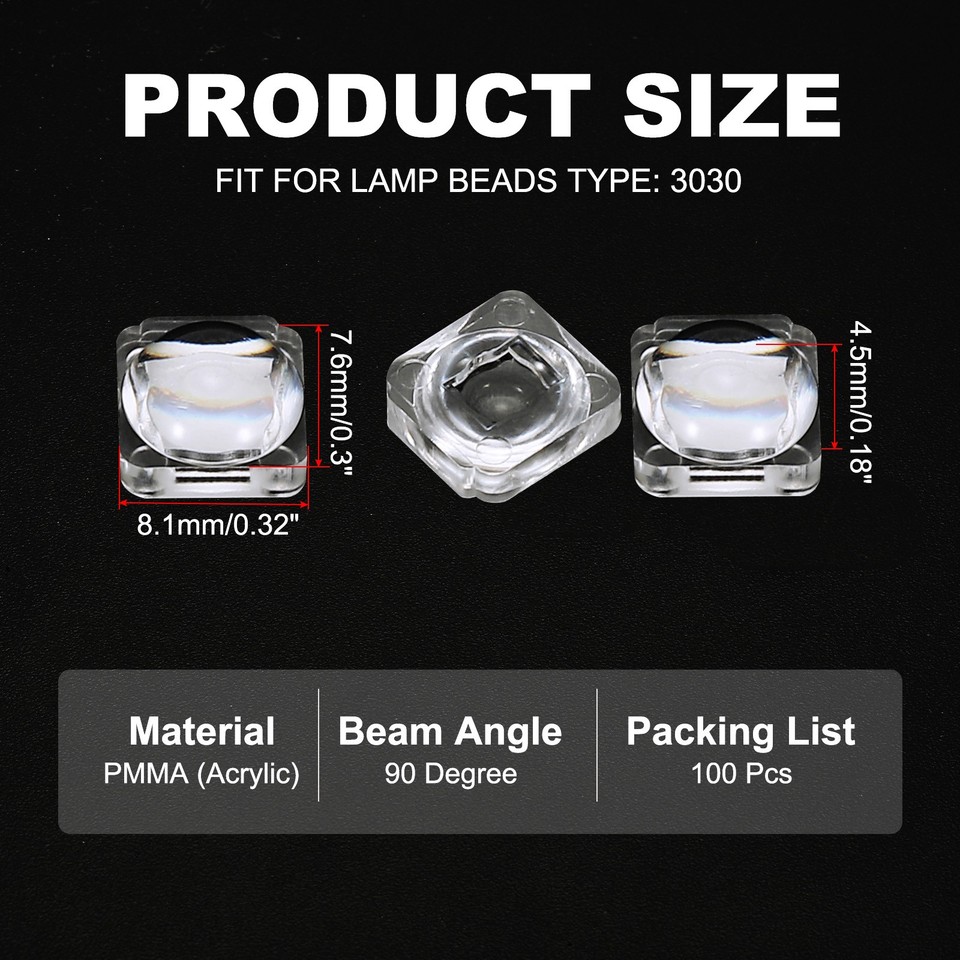 LED Convex Lens, 100 Pack 90 Degree Beam Angle Acrylic for 3030 LED | eBay