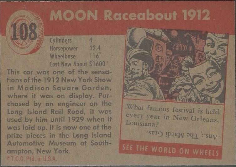 1954 Topps World on Wheels Card #108 - Moon - Excellent Condition | eBay