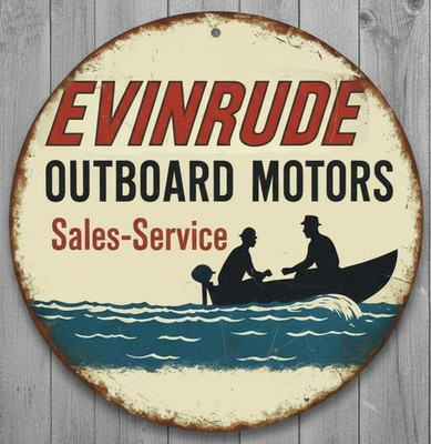 Evinrude Outboard Motors 8" Diameter Vintage Novelty Metal Sign Made In ...