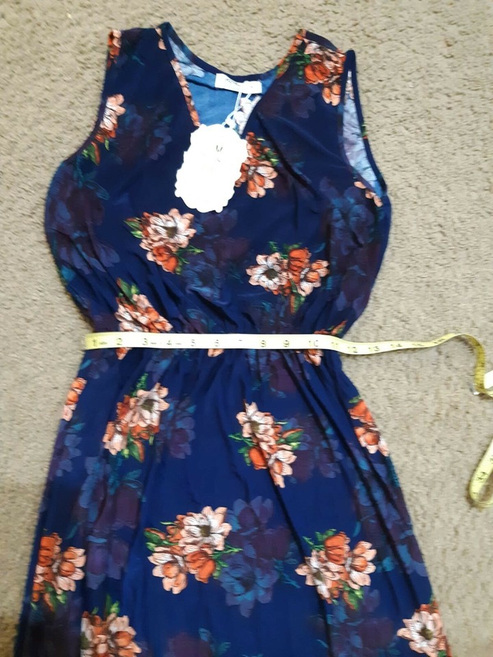 Ace Fashion.New.women's. stretchy navy. floral dress, size M. | eBay