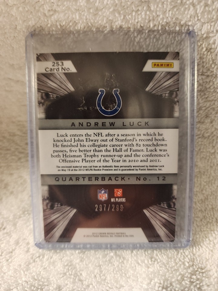 2012 Crown Royale Andrew Luck Rc Jersey Card 297/299 | eBay