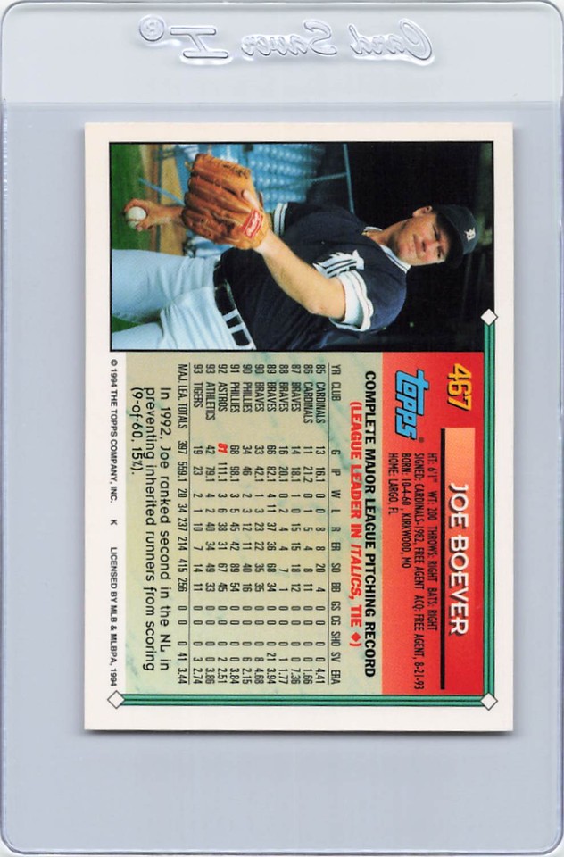 1994 Topps #467 Joe Boever Tigers Signed Auto *K770 | eBay