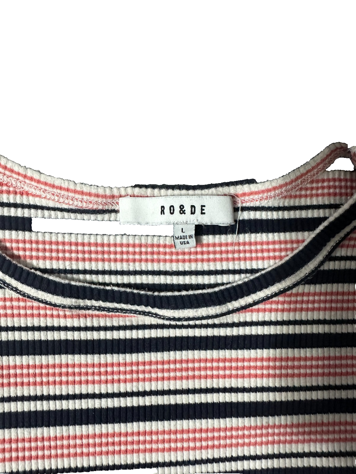 🎁 Ro & De Ribbed Mini Ruffle Tee Pink Striped Size Large | eBay