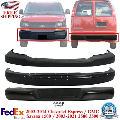 Front & Rear Bumper Primed + Upper Cover For 2003-21 Chevy Express ...