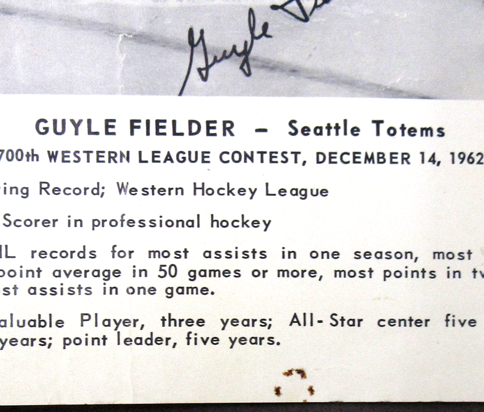 1962 Seattle Totems GUYLE FIELDER promotional picture HOCKEY p3 | eBay