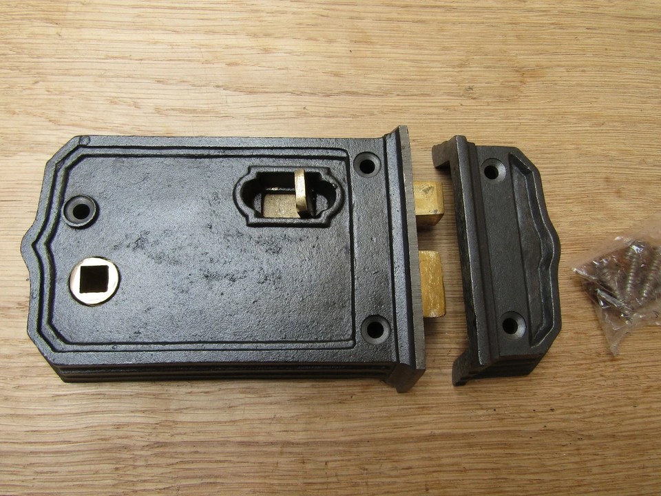 Rim Door Latch Lock Cast Iron Antique Black Rustic Vintage Old Retro ...