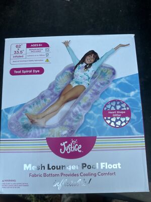 Justice Mesh Lounger Pool Float, 62" x 33.5" Ages 6+ Heart Glitter | eBay