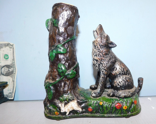 Howling Wolf CAST IRON MECHANICAL BANK Barking at Moon? 7 1/4" | eBay