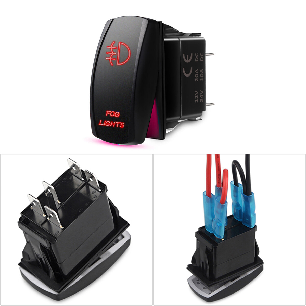 5pin 20A 12V Car Truck Red LED Fog Light Laser Rocker Switch ON-OFF LED ...