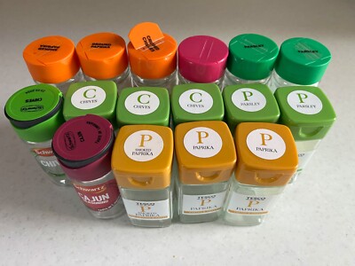 16x Empty Schwartz Clear Glass Refillable Spice Herb Storage Jars Pots ...