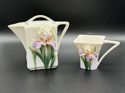 Franz Collection Porcelain Purple Iris Flower Square Cup & Teapot Set ...