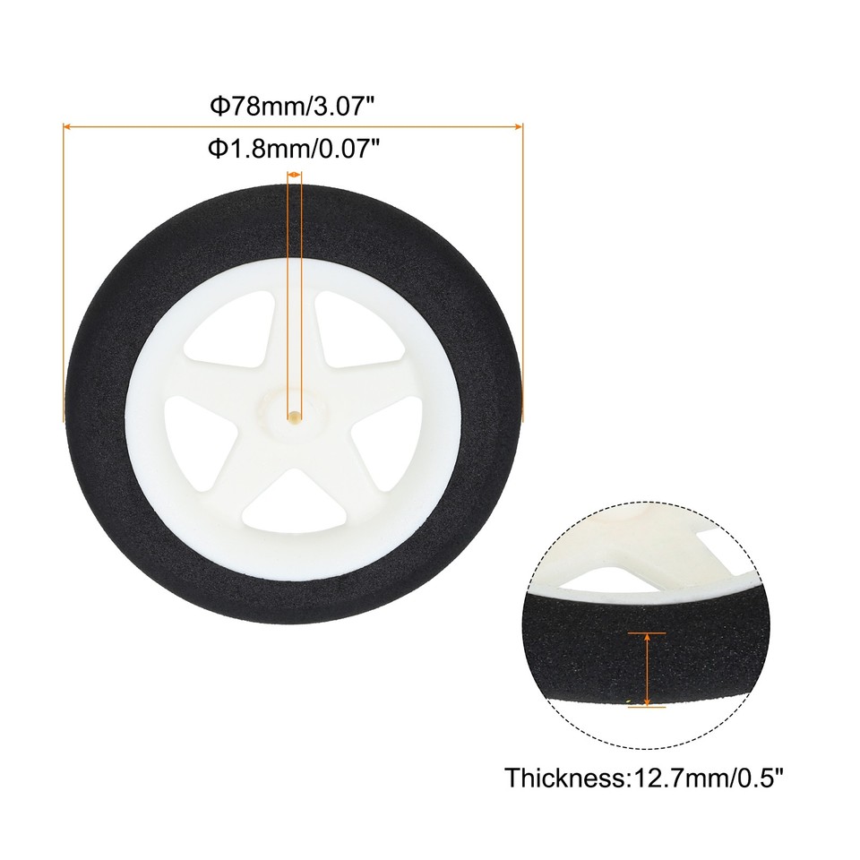 3Pcs RC Airplane Wheels OD 3.07"xID 0.07" for DIY RC Model Plane White ...