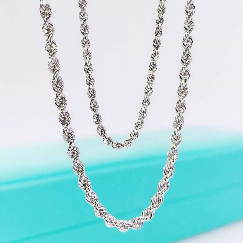 Pure Platinum 950 Chain Women Lucky 1.6mm Twist Rope Necklace 7.01g/17 ...