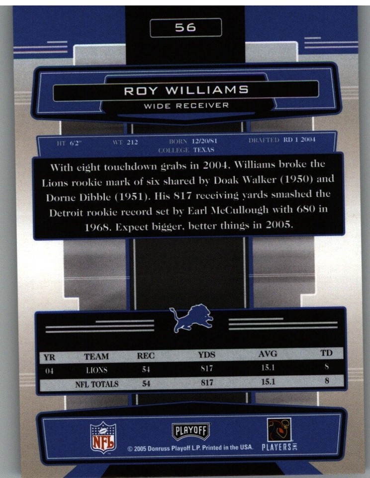 2005 Playoff Absolute Memorabilia #56 Roy Williams | eBay