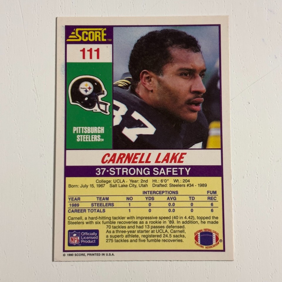1990 Score - #111 Carnell Lake - STEELERS - BUY 2 GET 2 FREE | eBay