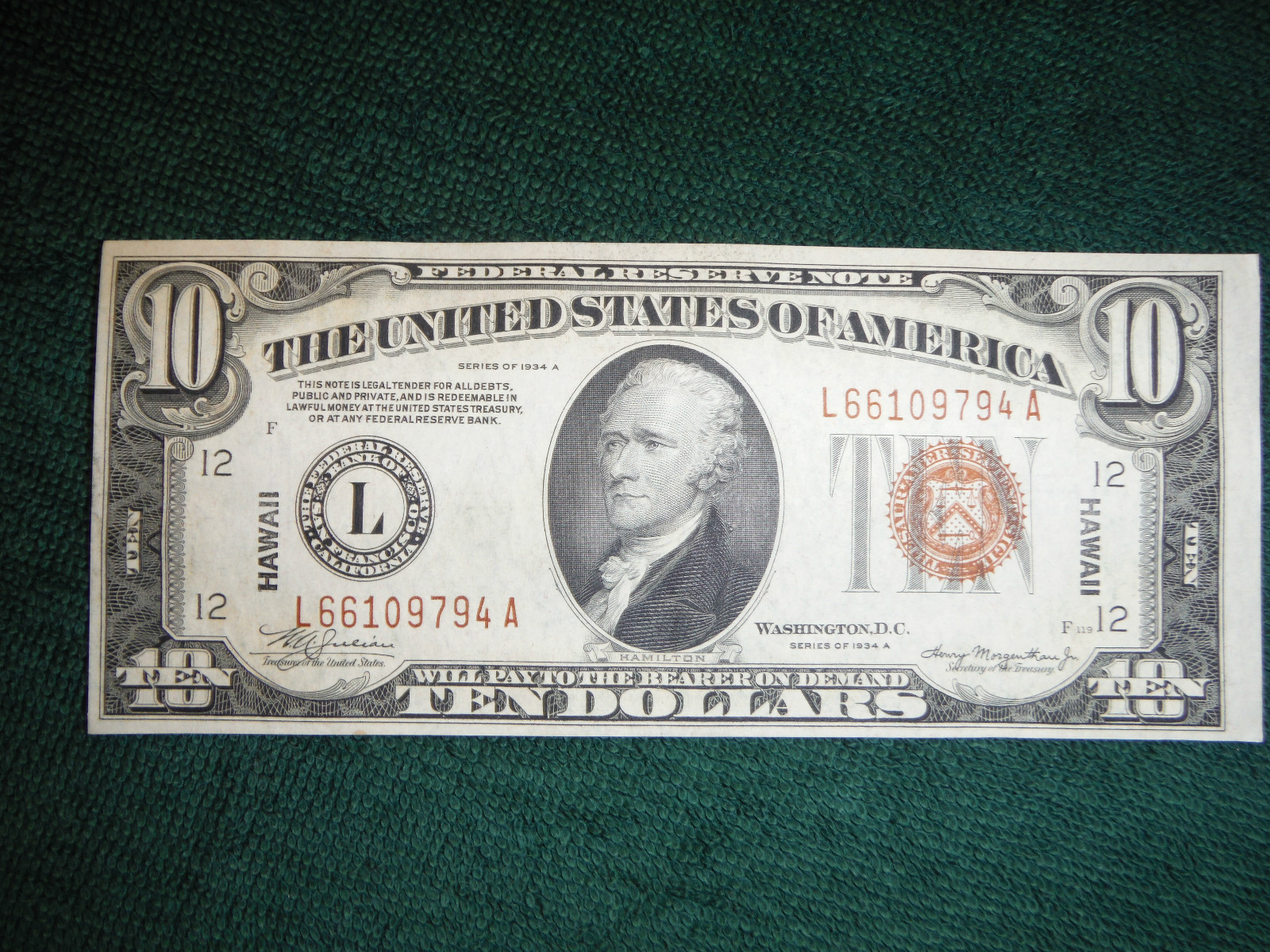 1934A Ten Dollar Hawaii Overprint Wartime Currency Federal Reserve ...