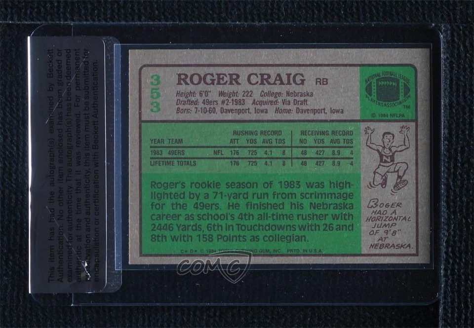 BAS 1984 Topps Roger Craig #353 Seal of Authenticity Auto Rookie RC | eBay
