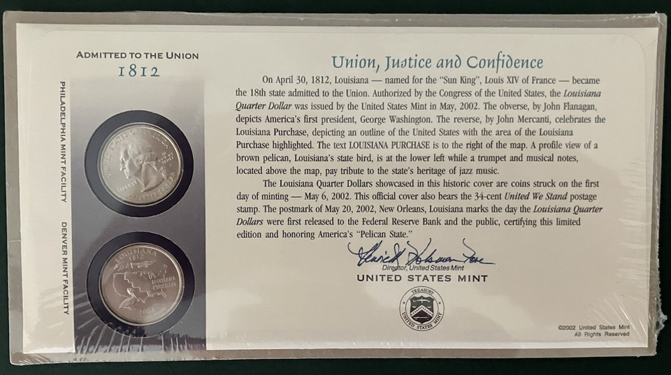 2002 Louisiana US Mint Official Commemorative States Quarter First Day ...