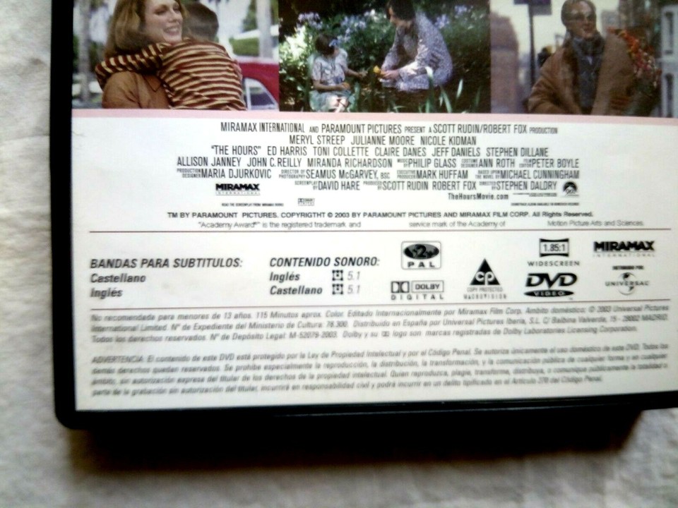 Las Hours Film DVD Meryl Strrep,Nicole Kidman,Julianne Moore Pal ...