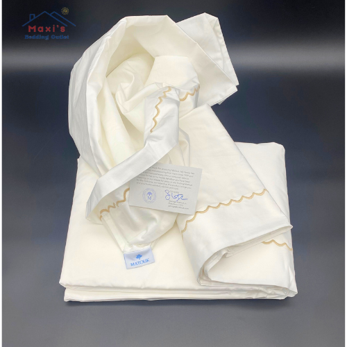 Matouk Astrid Cotton TWIN Sheet set 3pc Set Champagne/White NEW | eBay