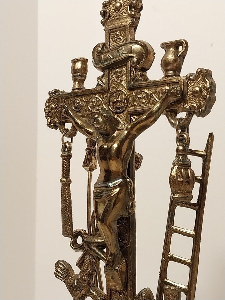 Antique French Arma Christi Ormolu Brass Cross Crucifix Religious ...