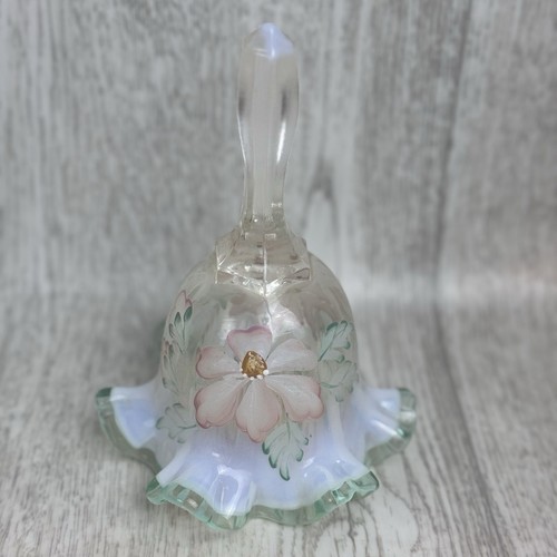 Ruffled Edge Opalescent Pink Fenton Bell Handpainted Signed Artist Jane ...