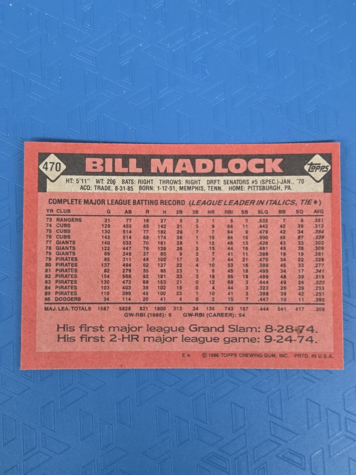 1986 Topps #470 Bill Madlock Los Angeles Dodgers BASEBALL Card 1I | eBay