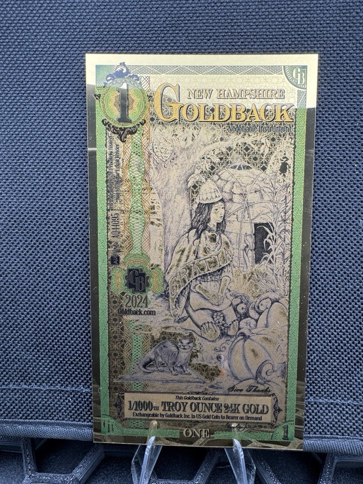 New Hampshire 1 Goldback 24KT Gold Foil Note 1/1000th oz 999 Goldbacks ...