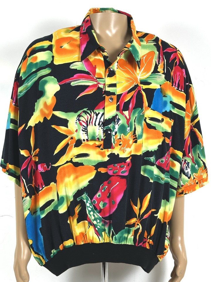 Vintage Alan Stuart Abstract Colorful Art Pullover Banded Polo Shirt ...