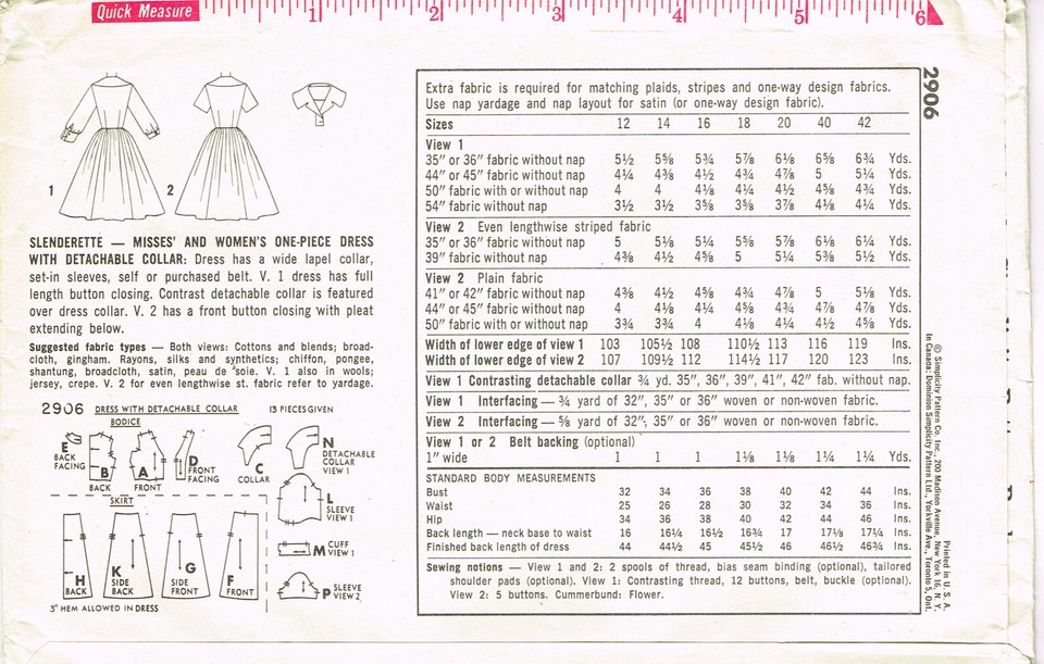 Simplicity 2906: 1950s Uncut Misses Shirtwaist Dress 36B Vintage Sewing ...
