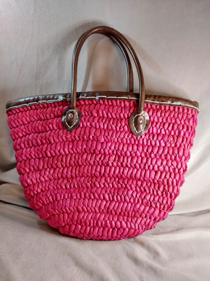 Woven Straw Bright Fuschia Tote, Purse - from: Limited Edition | eBay