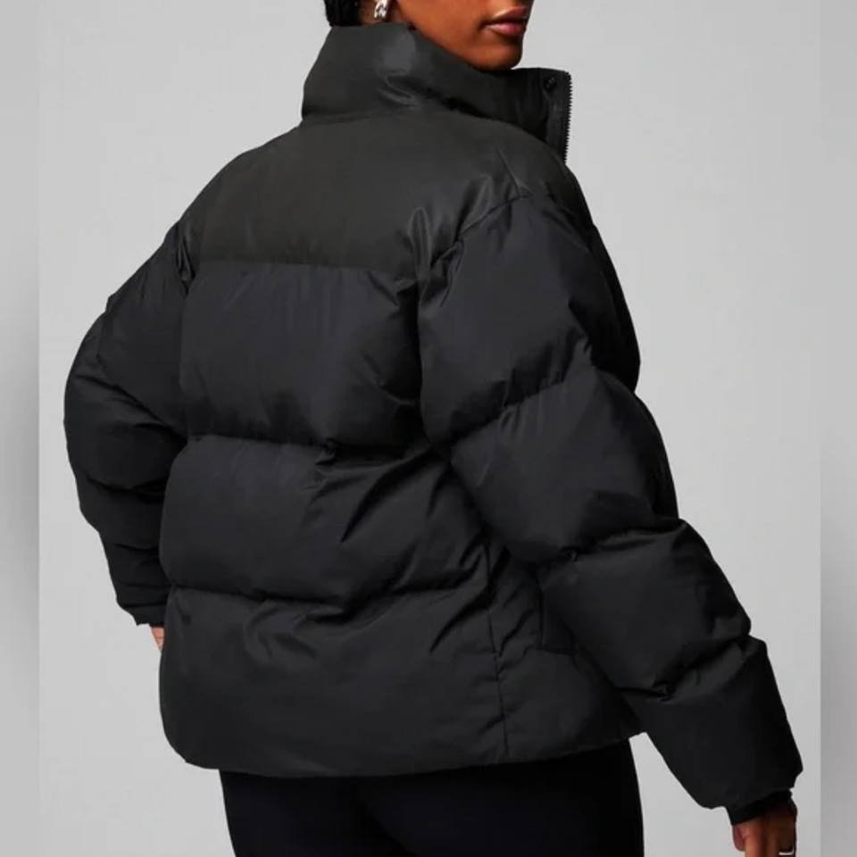 Fabletics NWT Essential Puffer Jacket Black/Grey Zip Up - Size Large | eBay