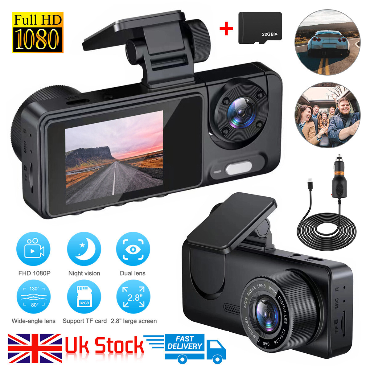 1080P Dual Lens Car DVR Front and Rear Camera Video Dash Cam Recorder ...
