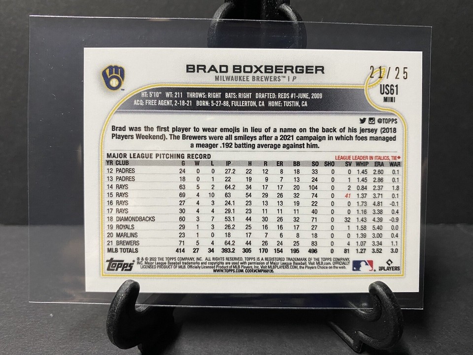 2022 Topps Mini Online Exclusive Brad Boxberger PINK 21/25 Parallel ...