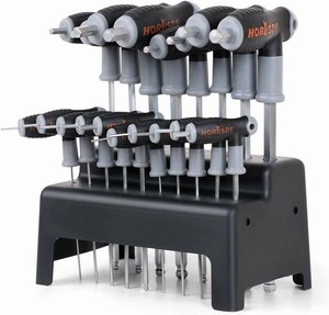 SAE & Metric T Handle Allen Wrench Ball End Hex Key Set w/Storage Stand ...