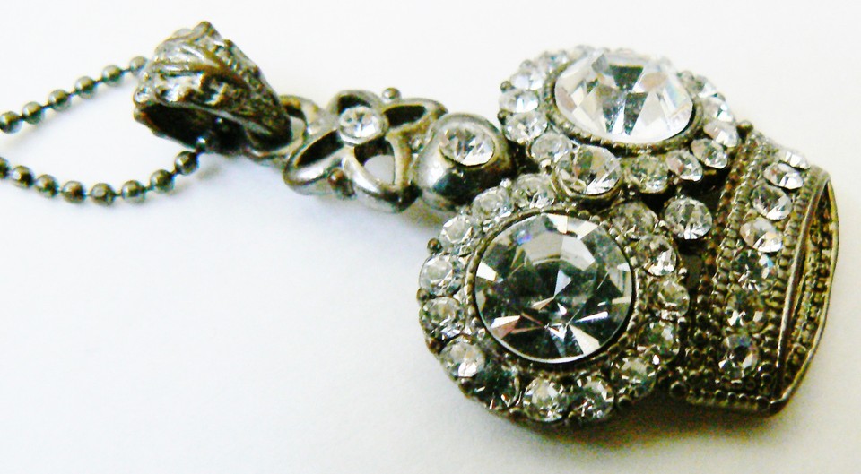 VTG Silver Tone Clear Crystal Princess Crown Tiara pendant and Necklace ...