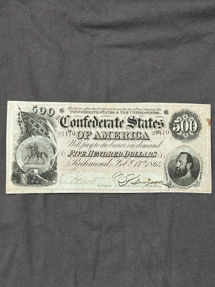 GORGEOUS 1864 Confederate $500 Dollar Note~Stonewall Jackson | eBay