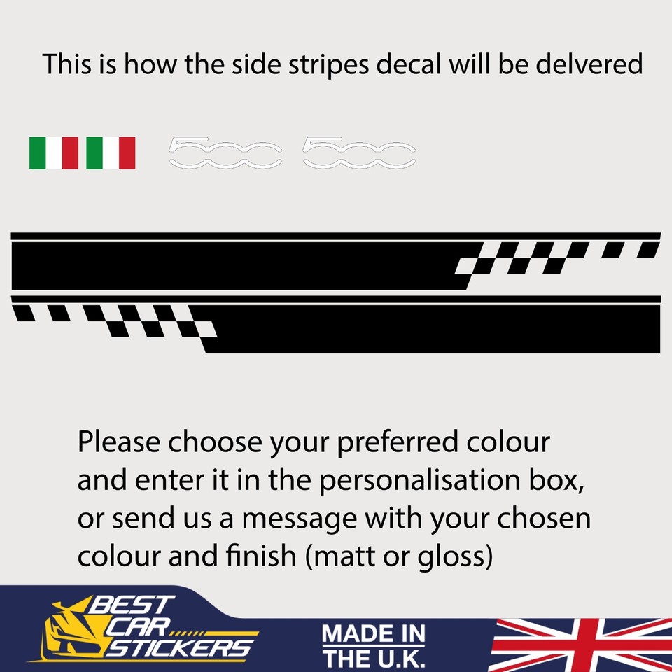 For Fiat 500 Side Racing Stripes Car Graphics Decals Vinyl Stickers ...