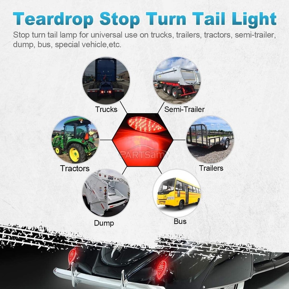 2Pcs 35 LED Red Teardrop Tail Lights for Truck Trailer, Brake/Turn/Stop ...