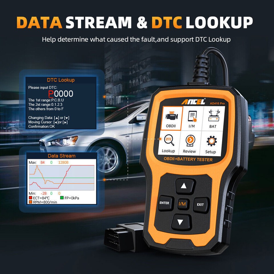 ANCEL OBD2 Scanner AD410 Pro Battery Tester 2 in 1 Diagnostic Tool for ...