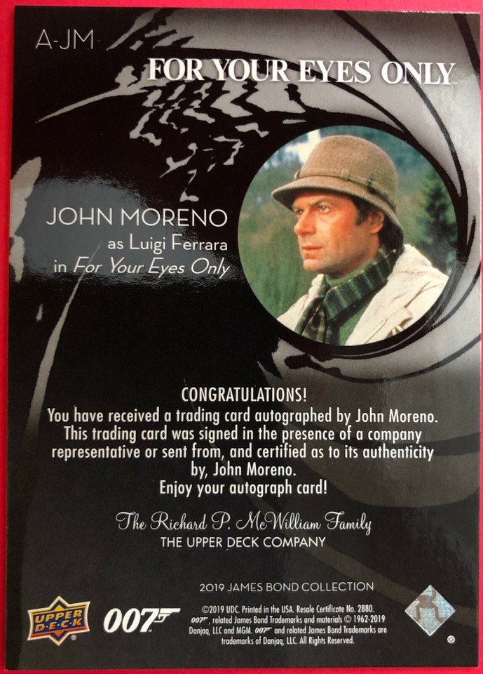 2019 James Bond 007 John Moreno as Luigi Ferrara Autograph #A-JM For ...