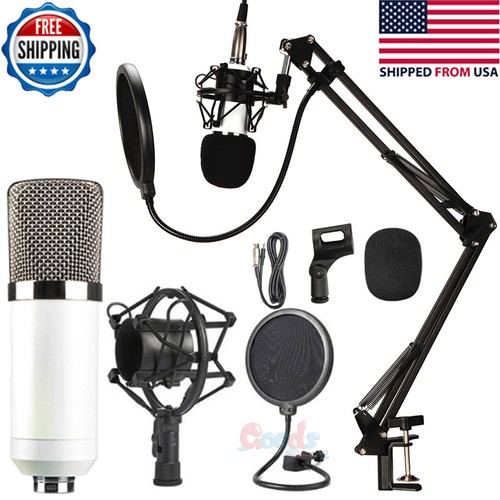 Condenser Microphone Kit w/ Arm Stand For Game Chat Audio Recording ...