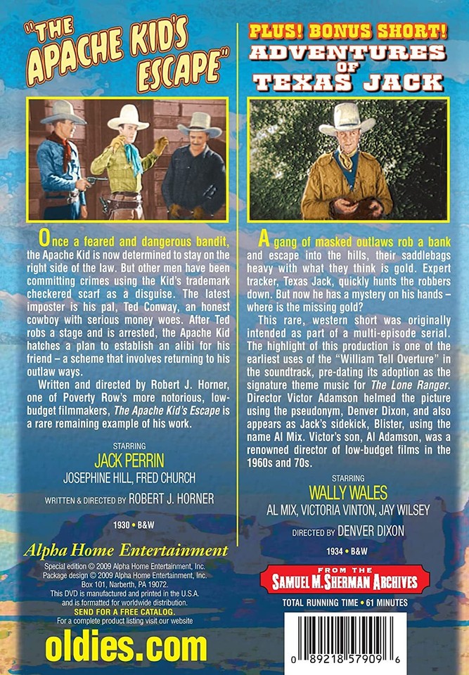 Apache Kid's Escape (1930) / Adventures of Texas Jack (1934) (DVD) Jack Perrin 89218579096 | eBay
